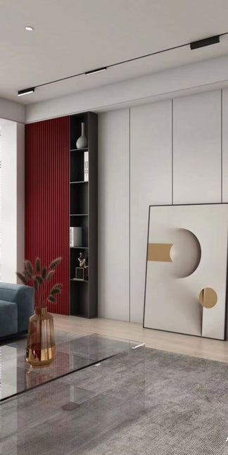 Satin Red Slat Wood Panels for Walls - Sleek (106" x 5 3/4 ...